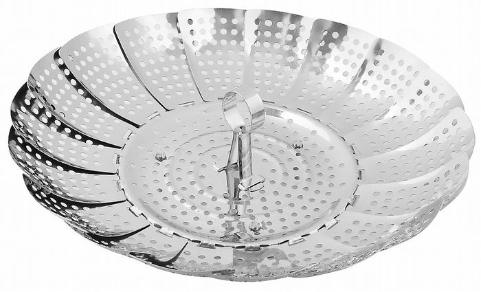 【商品詳細】お鍋が蒸し器に早変わり。14cm〜24cmまで伸縮。用途：蒸し器伸縮サイズ：14〜24cm直火置き不可電子レンジ・オーブン使用不可使用方法：1蒸し器の底部分にかからない程度に水を鍋に入れます。2鍋のサイズに合わせて蒸し器を広げ、...