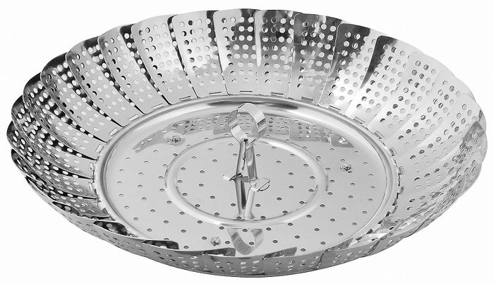 【商品詳細】お鍋が蒸し器に早変わり。21cm〜31cmまで伸縮。用途：蒸し器伸縮サイズ：21〜31cm直火置き不可電子レンジ・オーブン使用不可使用方法：1蒸し器の底部分にかからない程度に水を鍋に入れます。2鍋のサイズに合わせて蒸し器を広げ、...