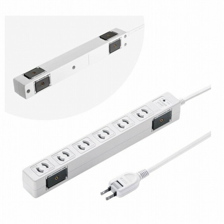 不意なプラグ抜けを防止する、抜け止め式差し込み口です。商品説明強力なマグネット4個付き雷ガード内蔵抜け止めタップ商品仕様製品タイプ：OAタップ仕様：■カラー:ホワイト■定格容量:15A・125V(1500Wまで)■プラグ:2P(絶縁キャップ...