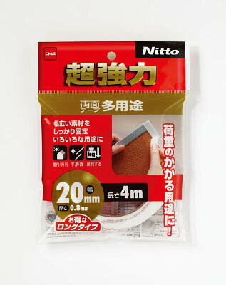 【商品詳細】●手で切れ幅広い素材をしっかり固定、いろいろな用途に対応します。●薄手で目立たずきれいに接着します。●一般多用途。●色:ホワイト●幅(mm):20●長さ(m):4●厚み(mm):0.8●粘着力：24.8N/25mm●基材：アクリ...