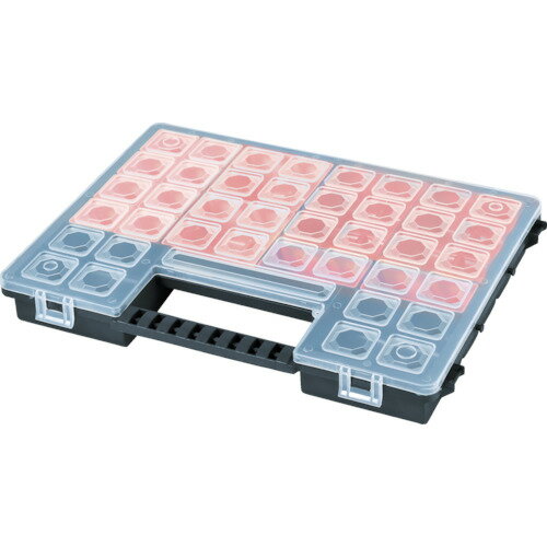 【商品詳細】●中のボックスは取り外し可能です。●ボックスはフタを閉じると、ケース仕切りで固定され動きません。●同じケースを蝶番で繋ぎ合わせて携帯できます。●色：ブラック(レッド)●外寸(mm)間口×奥行×高さ：385×283×50●有効内寸...