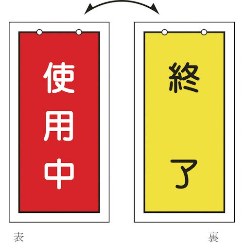 【商品詳細】●別売の金具などで2枚を使用すれば、2種類の表示内容を簡単に切り替えられます。●熱圧着一体成型(ラミ加工)により文字を封入しているため、摩擦による文字消えはありません。●表示内容：(表)使用中/(裏)終了●縦(mm)：100●横...