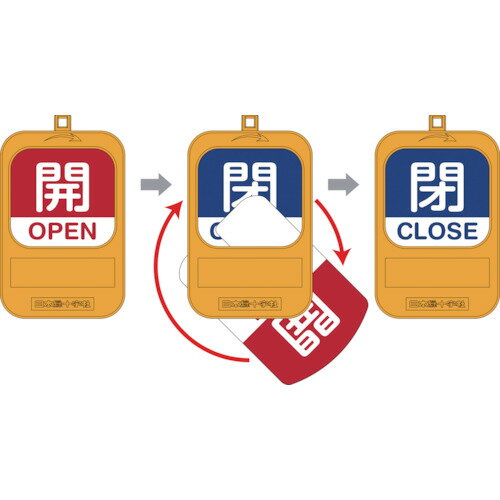 【商品詳細】●札を回転させるだけで表裏両面の表示内容が同時に切り替わる、機能性に優れたバルブ開閉表示札です。●表示面が大きく、視認性に優れています。●色：赤⇔青●色(開)：赤●色(閉)：青●表示内容：開(OPEN)⇔閉(CLOSE)●縦(m...