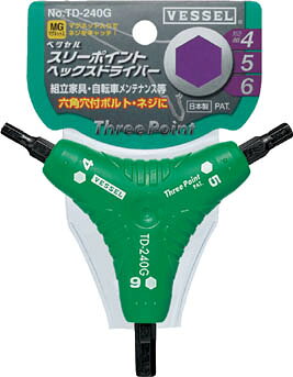 【メーカー型番】TD-240G【JANコード】4907587009265【ブランド】ベッセル【特徴】●1本で3サイズ使えるコンパクトで便利なドライバーです。●手にフィットするY型ハンドルです。パワフルな締め付けができます。●軸は、クロムバナ...