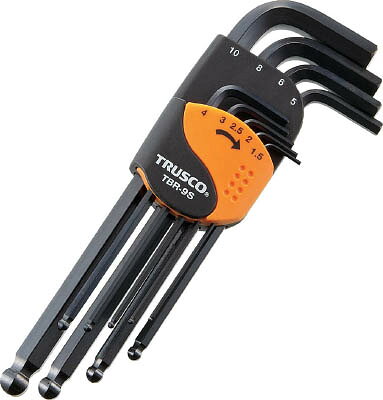【メーカー型番】TBR-9S【JANコード】4989999123395【ブランド】TRUSCO 　【特徴】●ホルダが回転でき、各サイズの六角棒レンチの出し入れがしやすいです。●表面処理は黒染め加工です。●硬度はHRC52〜56です。【用途】...