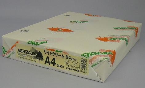 【商品説明】北越紀州製紙NEWファインカラーA4(500)ライトクリームコピー対応形状：カット用途：一般紙材質：普通紙枚数：500【送料について】沖縄、離島は送料を頂きます。