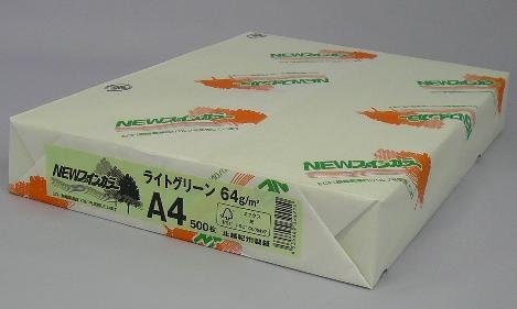 【商品説明】北越紀州製紙NEWファインカラーA4(500)ライトグリーンコピー対応形状：カット用途：一般紙材質：普通紙枚数：500【送料について】沖縄、離島は送料を頂きます。