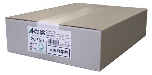 【商品説明】エーワン(A-one)28766紙ラベル/材質:上質紙/標準総厚み:125g/(0.13mm)/ラベル厚み:0.07mmA4判 4面 宛名・表示用/シートサイズ:A4判 (210mm×297mm)/ラベルサイズ:148.5mm×...