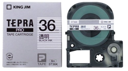 【商品型番】　ST36K　【商品説明】　◆テプラPRO・透明ラベル/黒文字■仕　様　■長さ：8m透明ラベル/黒文字テープ幅：36mm