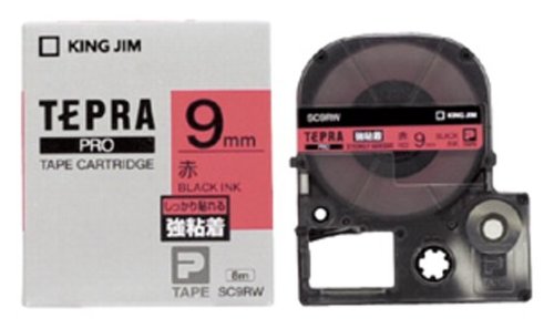 【商品型番】　SC9RW　【商品説明】　◆テプラPRO・強粘着ラベル 赤/黒文字■仕　様　■長さ：8m強粘着ラベル 赤/黒文字テープ幅：9mm