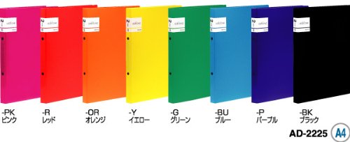 【商品型番】　AD-2225-BU　【商品説明】　A4用紙の一時保管、A4三つ折の資料、メモ用紙が収納できます。名刺ポケットも付いています。薄型Oリングなので携帯しやすく閲覧に最適。背の形状も角がとれていて手にやさしい。●表紙／再生PP 0...