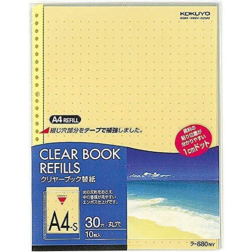 コクヨ クリヤーブック替紙A4 ラ-880YJANコード：4901480141879【寸法】 231×302×5mm【サイズ】 A4-S【穴数】 2:4:30穴対応【ポケット内寸法(タテ×ヨコ)】 298×215mm【色】 黄コクヨクリヤー...