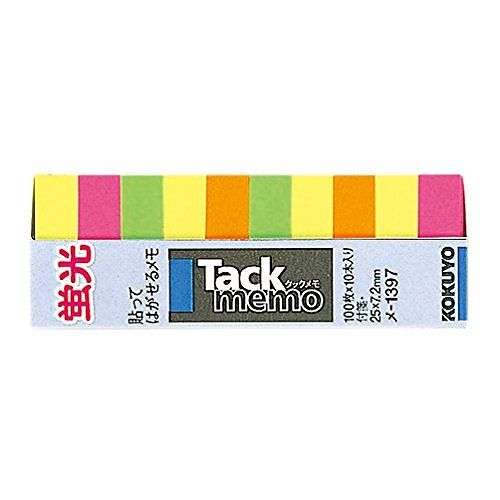 コクヨ タックメモ蛍光色 メ-1397JANコード：4901480191430種類:付箋・超ミニスリムタイプ(4色ミックス)タテ・ヨコ:25・7.2蛍光色だから、見落とさない。メモの紛失等による、オフィスでのミスコミュニケーションを減らせま...