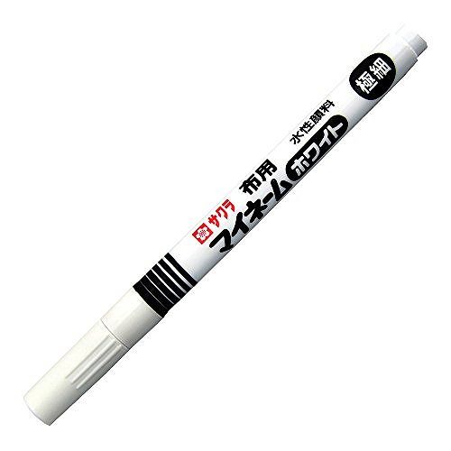 サクラ マイネームホワイト 極細 YKM-E-50JANコード：4901881287374キャップ付き133mm、最大径11mm【インク】水性顔料インキ【用途】布用○濃い色の布にも白くくっきり！！洗濯しても落ちにくい！！○水性顔料○靴下など...