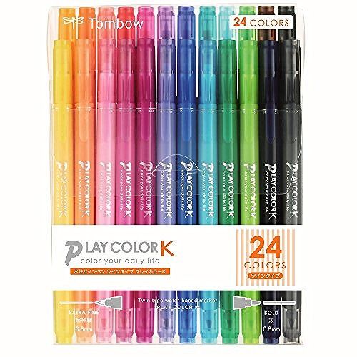トンボ プレイカラーK 24色セット GCF-012JANコード：4901991060270【色】24色セット【仕様】ツインタイプ:太字(0.8mm)・超極細(0.3mm)【用途】一般筆記・デザイン・スケッチ用・アンダーライン用【インク】水...