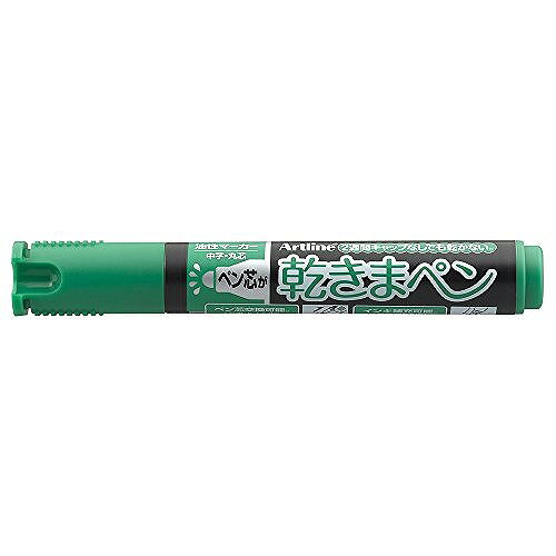 シャチハタ アートライン カワキマペン チュウ/マル K-177NミドリJANコード：4974052757068全12色インキ:アルコール系溶剤キャップを外したままでも使用できる油性マーカーです。特殊インキの採用で、芯の表面にインキの蒸発を...