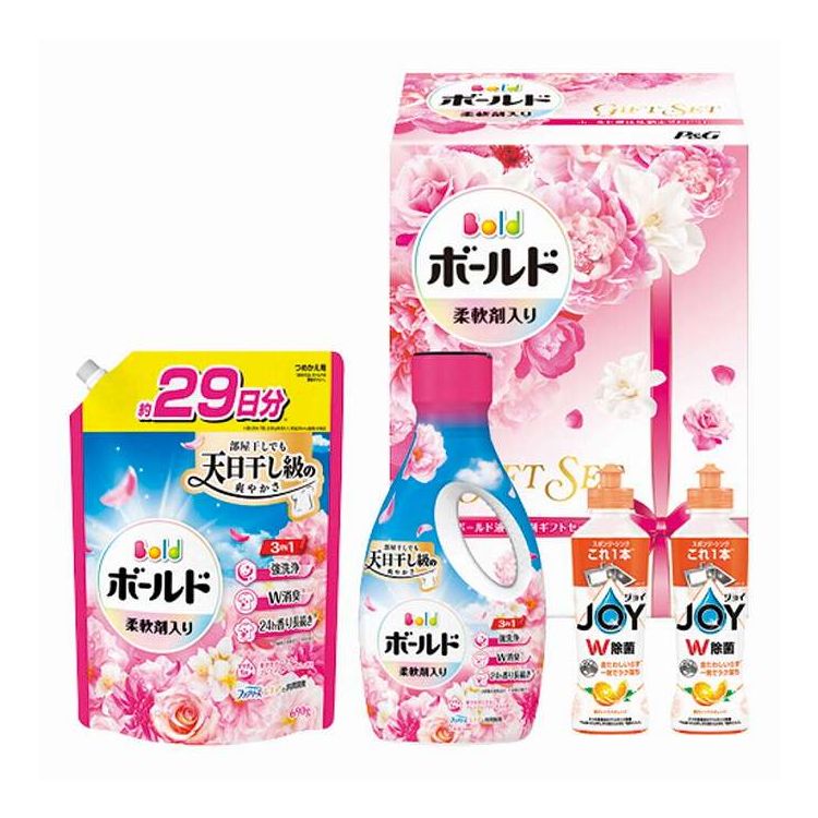 【商品詳細】柔軟剤入りでいい香りのボールドとジョイのセットです。内容:ボールドジェル華やかプレミアムブロッサムの香り（680g）・ボールドジェルプレミアムブロッサム詰め替え（690g）×各1、除菌ジョイコンパクトオレンジの香り（170ml）...