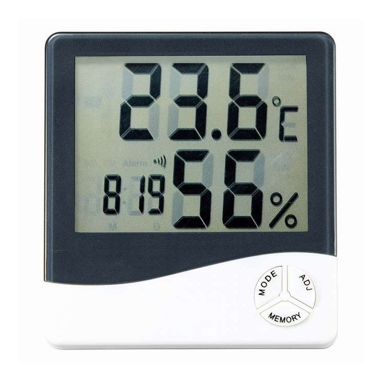 【商品詳細】ぱっと見るだけでよくわかる。スタンドで立てて卓上で。フック等に掛けて。日付表示、温度計、湿度計、時刻表示、時報、アラーム機能付き。内容:本体（約98×106×22mm）×1原産国:中国【代引きについて】こちらの商品は、代引きでの...