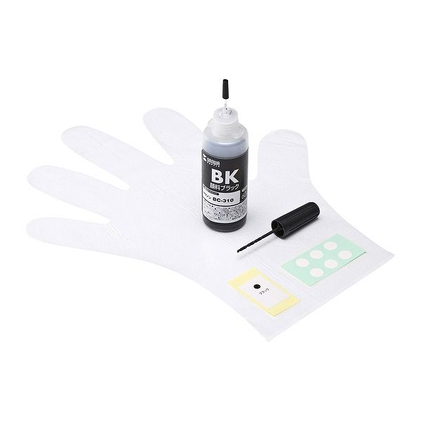 【商品詳細】使い捨てていたインクカートリッジを再使用●キヤノン用つめかえインク●BCI-310対応つめかえインク●初めての人の新工具付きセット■インクボトル　顔料ブラック(60ml)　つめかえ回数　約4回分■手袋　　一組■注入口シール　6枚...