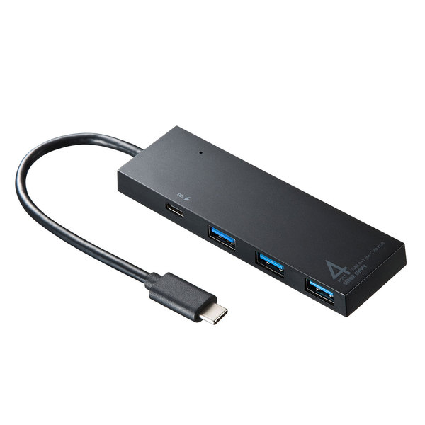【商品詳細】USB Type-Cコネクタ搭載のUSB3.1 Gen1（USB3.0）×3ポート、充電できるType-C×1ポートのUSBハブ。ブラック。■Type-Cコネクタ搭載で、Type-Cポートを搭載したパソコンなどで使用できます。■...