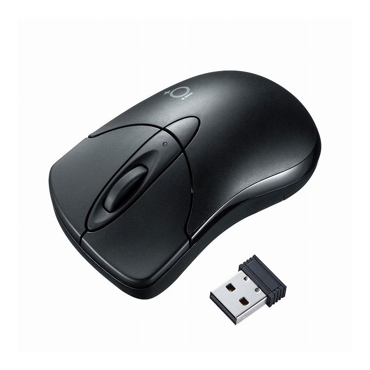 【商品特長】コンパクト、静か、暮らしになじむカラーバリエーションのワイヤレスマウス。iO＋（イオプラス）。ブラック。●指にフィットする形状で持ちやすい、小型サイズのワイヤレスマウス”iO＋（イオプラス）”です。●全てのスイッチに静音スイッチ...