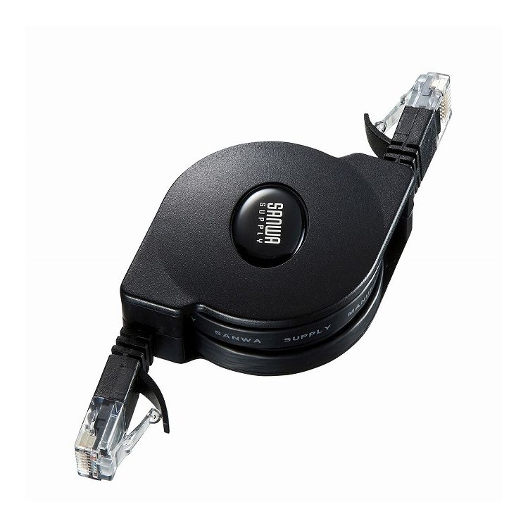 【商品特長】ケーブルを自動巻取り収納可能なCAT6用巻取りLANケーブル。ブラック・最大1.5m。●ケーブルを自動巻取り収納でき、コンパクトで携帯に便利です。●ギガビットイーサネットに完全対応した、カテゴリ6フラットケーブルを採用しています...