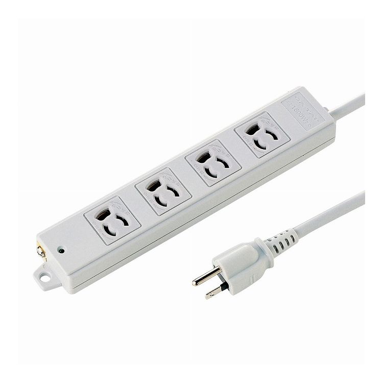 【商品特長】3P抜け止めマグネット・4個口。2m。●4個口（3P抜け止め）、VCTFコード仕様、3Pプラグ（絶縁キャップ付き）のタップです。●電源状態が確認できる通電ランプ付きです。●裏面にマグネットが付いているので、スチールのデスクなどに...