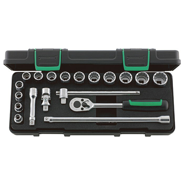 【商品詳細】●質量(g)：1698●ケースサイズ(mm)：322×134×57●19pcsの3/8”SQソケットレンチセット。ソケット(十二角)：8・9・10・11・12・13・14・15・16・17・18・19・21・22mm、ラチェット...