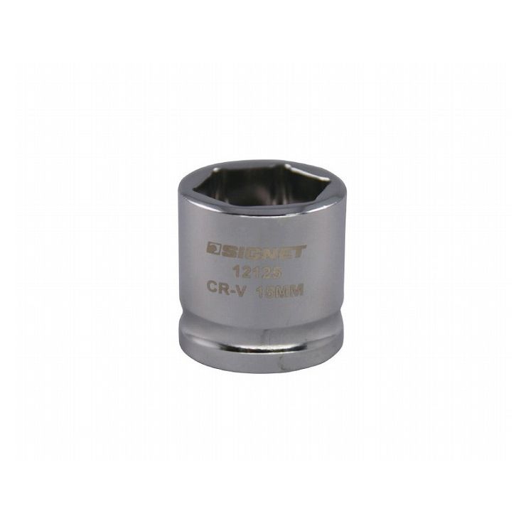 【商品詳細】●差込角(DR)：3/8●ソケット全長(mm)：22●材質：クロムバナジウム鋼●サイズ(mm)：15●重量(g)：33●ミラー仕上げのメッキが美しいショートソケット。●六角タイプ。●ソケットの全長はわずか22mm（SIGNET従...
