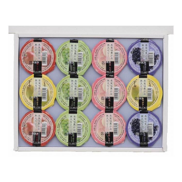 【商品詳細】果物王国信州産果汁を主原料に寒天・蒟蒻で固められたフルーツゼリー。保存方法:常温商品区分:食品内容量:信州洋なし80g×2、信州ぶどうナイアガラ80g×3、信州ぶどうコンコード80g×2、信州もも80g×3、信州りんご80g×2...