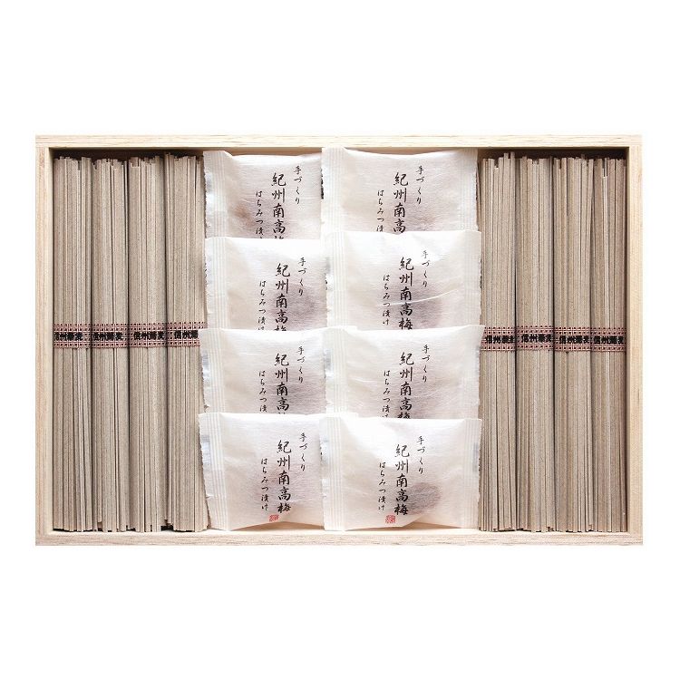 【商品詳細】梅の里、和歌山で収穫された肉厚で皮がやわらかい紀州南高梅。梅の中では最高級品とされているこの梅を、はちみつとリンゴ酢を加え食べやすいまろやかな独自の味に仕上げました。名産地として有名な長野県で製麺されている信州そばは、あったかお...