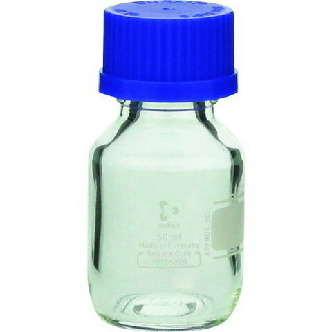【商品詳細】●液もれがしにくい構造の瓶です。●高純度医薬・試薬や分析用標準液などの保存容器として幅広く使用可能です。●容量(ml)：50●目盛間隔(ml)：20●外径(mm)：46●高さ(mm)：91●キャップ色：青●フタ使用耐熱温度：14...
