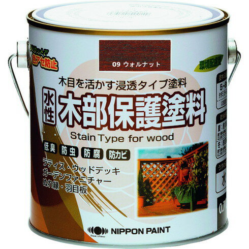 【商品スペック】特長●水性タイプなので、初めての方にも手軽に塗装できる木部保護塗料です。●木材の防虫・防腐・防かび効果に優れ、木材に浸透して木の腐蝕を防ぎます。●木目を生かした半透明仕上げができ、紫外線吸収剤（UVカット）により、色アセ・劣...