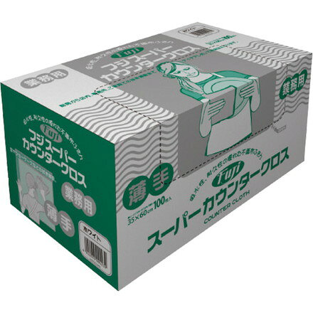 【商品スペック】特長●吸水性、耐久性に優れた不織布ふきんです。用途●飲食店、食品工場、スーパーバックヤード等でカウンターやテーブルのふきん、食品加工時の水分、油分吸収に。仕様●シートサイズ(mm)：350×600●色：ホワイト●厚さ(g/[...
