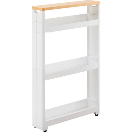 【商品スペック】特長●幅12.5cmのスキマが大容量収納庫になるワゴンです。●下段に2Lペットボトルであれば5本も入る収納力です。●奥行55cmは冷蔵庫やシンク横に最適です。●木天板が木目調なので温かみがありお部屋に馴染みます。●木天板4段...