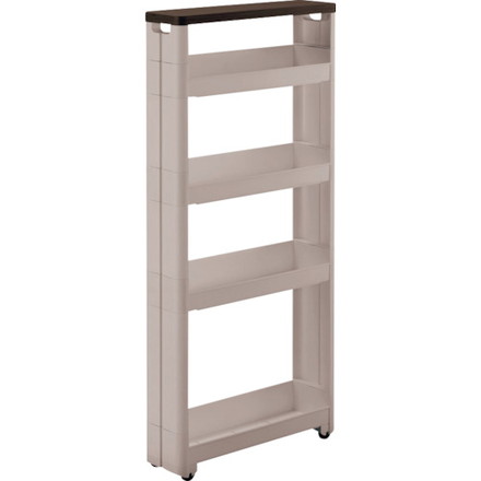 【商品スペック】特長●幅12.5cmのスキマが大容量収納庫になるワゴンです。●下段に2Lペットボトルであれば4本も入る収納力です。●奥行45cmは食器棚横に最適です。●木天板がシックな木目調なので落ち付いた雰囲気になります。●木天板5段タイ...