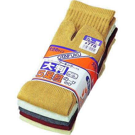 【商品スペック】特長●伸縮性が高く、足に気持ちよくフィットします。●ゆったり履ける大きめサイズです。用途●一般作業などに。仕様●色：アソート●タイプ：タビ●サイズ：フリー仕様2●5足組材質／仕上●綿・ポリエステル・ポリウレタン・その他セット...