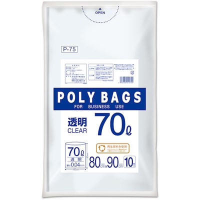 特長●スタンダードゴミ袋用途●ゴミ袋仕様●縦(mm)：900●横(mm)：800●厚さ(mm)：0.04●容量(L)：70●色：透明材質／仕上●LD(低密度ポリエチレン）原産国（名称）：タイ【代引きについて】こちらの商品は、代引きでの出荷は...