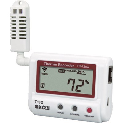 特長●有線LAN機能を持ち、パソコンとUSB通信にも対応している電池駆動のデータロガーです。用途●定温倉庫、病院、美術館、ビル設備の温度湿度管理に。仕様●測定温度範囲(℃)：0〜55●温度最小表示(℃)：0.1●測定湿度範囲(%RH)：10...
