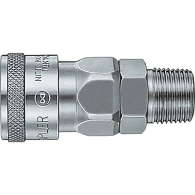 仕様●耐圧力(MPa)：2.0●相手側取付サイズ：Rc1/8●使用流体：空気●最高使用圧力(MPa)：1.5●使用温度範囲(℃)：-20〜80●適応カプラ：日東工器ハイカプラシリーズ仕様2●片路開閉型材質／仕上●本体：鋼鉄（クロムメッキ）●...