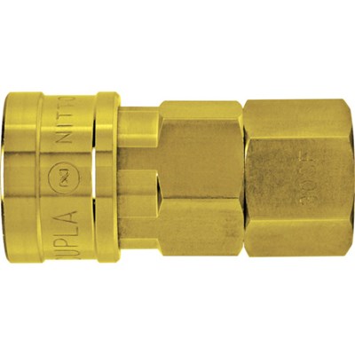 用途●空気、水用。仕様●耐圧力(MPa)：1.5●使用流体：空気、水●使用温度範囲(℃)：-20〜80●最高使用圧力(MPa)：1.0●相手側取付サイズ：R1/2●適合カプラ：日東工器ハイカプラシリーズ仕様2●片路開閉型材質／仕上●本体：真...