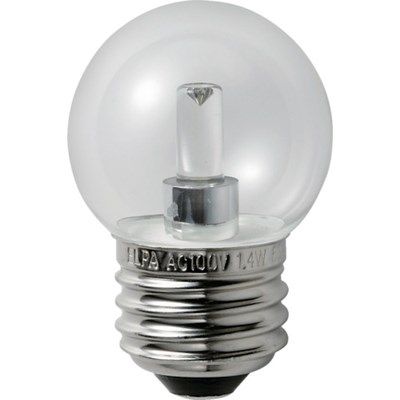 特長●光源にはLEDを使用していますので、消費電力が少ない省エネタイプです。●電飾、サイン用照明に適しています。仕様●明るさ(lm)：55●光源色：クリア電球色相当●外径(mm)：40●全長(mm)：61●消費電力(W)：1.4●口金：E2...