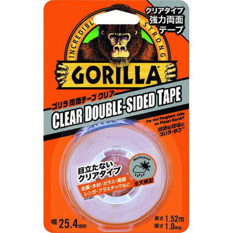 【商品詳細】●目立ちにくいクリアタイプです。●耐水性に優れ屋内外問わず使用できます。●粗面でも使用できます。●さまざまな素材の固定および接着。●幅(mm)：25.4●長さ(m)：1.52●厚さ(mm)：1.0●色：透明●耐熱・耐寒温度:-4...