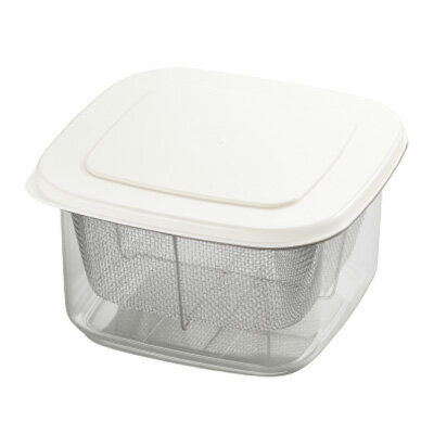 【商品サイズ】全長17.8×全幅17.8×高さ10cm【材質】容器/ポリメチルペンテン（耐熱温度200℃、耐冷温度ー20℃）フタ/ポリプロピレン（耐熱温度140℃、耐冷温度ー30℃）ザル/18-8ステンレス【生産国】日本【製品重量】250g...