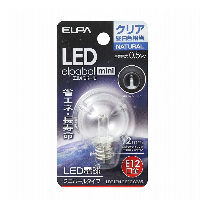 【商品詳細】交流電源：100V 50/60Hz共用口金：E12サイズ：全長43X外径30(mm)質量：6g定格入力電流：0.006A定格消費電力：0.5W設計寿命：30,000時間全光束：18lm光色：昼白色相当屋内用光源にはLEDを使用し...