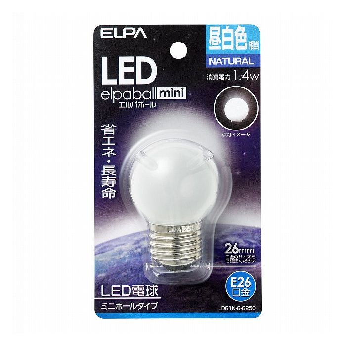 【商品詳細】交流電源：100V 50/60Hz共用口金：E26サイズ：全長61X外径40(mm)質量：26g定格入力電流：0.016A定格消費電力：1.4W設計寿命：30,000時間全光束：60lm光色：昼白色相当屋内用光源にはLEDを使用...