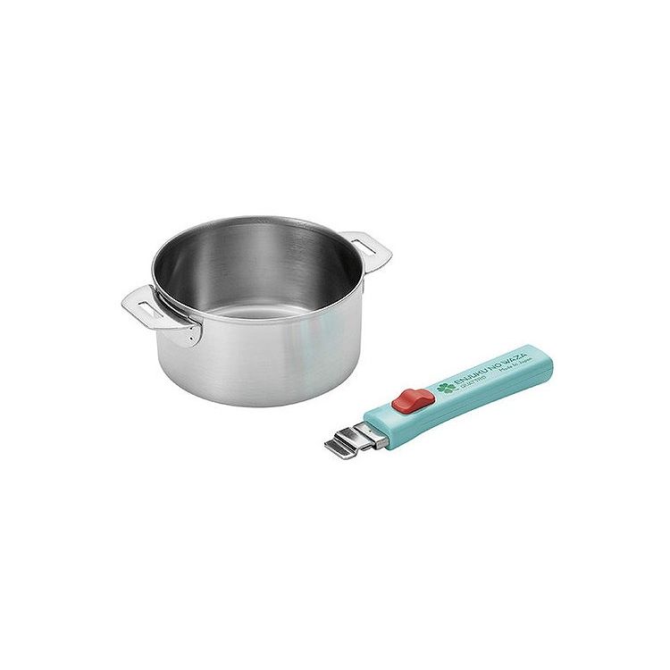 ■内容（サイズ等）ステンレス鍋14cm：約195×145×鍋深さ73mm［約350g・約1.1L］着脱ハンドル：約175×32×27mm［約130?］■材質鍋：18-0ステンレス鋼（底の厚さ0.8mm）ハンドル：66ナイロン■生産国日本■使...