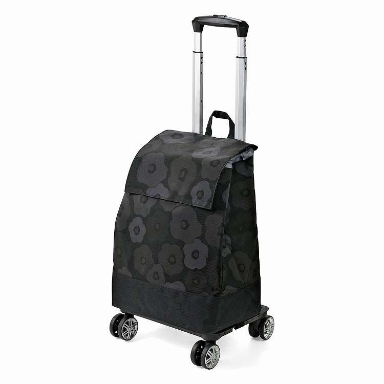 【商品説明】360度回転する4輪キャスターで、小回りの効く設計。ハンドル部分は3段階の長さに調節することが可能で、身長や用途に応じて適切な長さに変更できます。背胴にファスナーポケットがあり、財布や鍵、ハンカチなどの収納に最適。内装には保冷素...