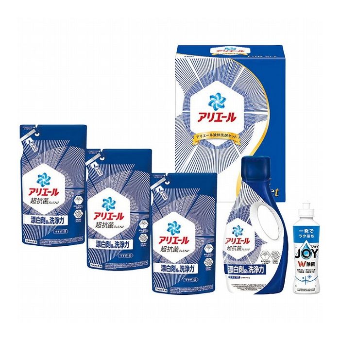 【商品詳細】「洗濯科学のアリエール」漂白剤なしでも真っ白に洗える液体洗剤と除菌が出来る台所洗剤の詰合せセットです。現品サイズ・内容:アリエールジェル・除菌ジョイコンパクト各1本・アリエールジェル(詰替用)3個・［日本製］製造生産地:日本【送...