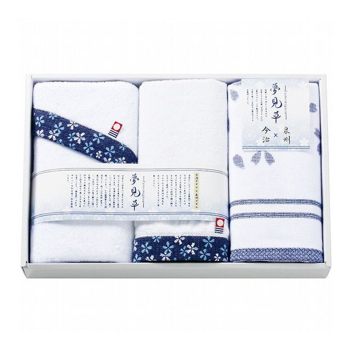 【商品詳細】日本のタオルの2大名産地である「今治」と「泉州」を組み合わせ、使い心地の良いシンプルなタオルをセットしました。現品サイズ・内容:34×80cmフェイスタオル(今治・泉州)各1枚・34×35cmウォッシュタオル(今治)1枚・綿10...